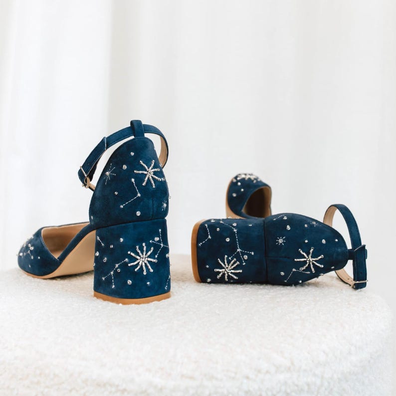 Royal Blue Celestial Bridal Sandals With Stars Embroidery, Wedding ...