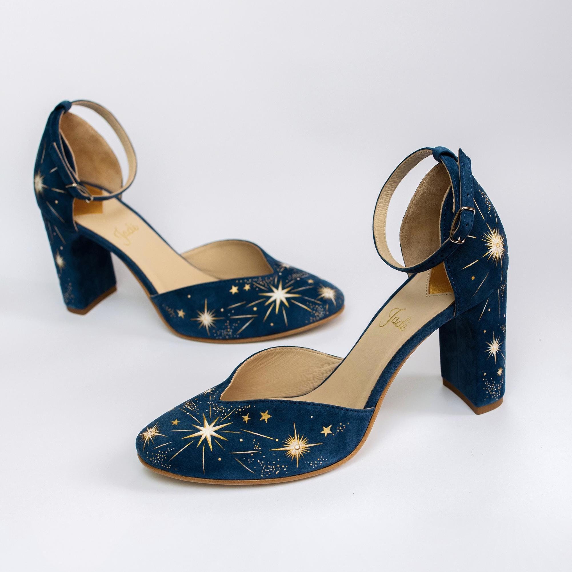 Custom Painted Wedding Shoes With Celestial Design, Bridal Heels With ...