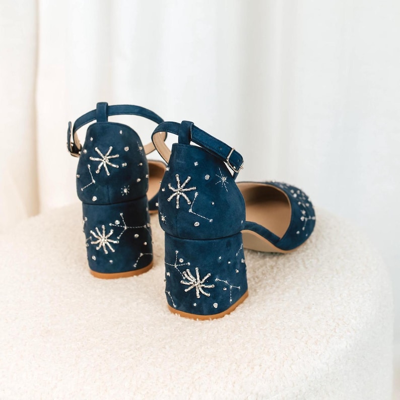 Royal Blue Celestial Bridal Sandals With Stars Embroidery, Wedding ...