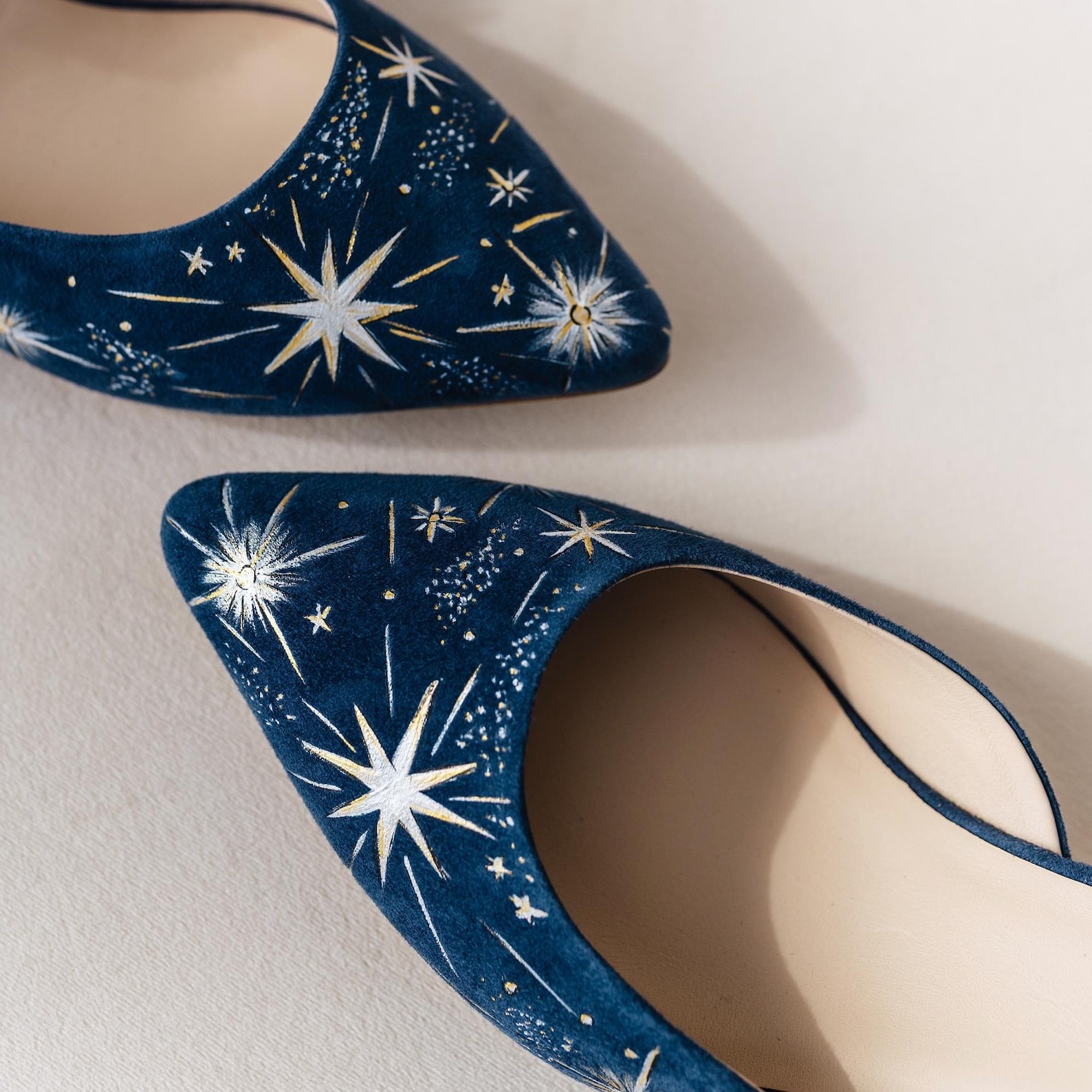 Blue Hand Painted Celestial Bridal Sandals With Stars, Wedding Shoes ...