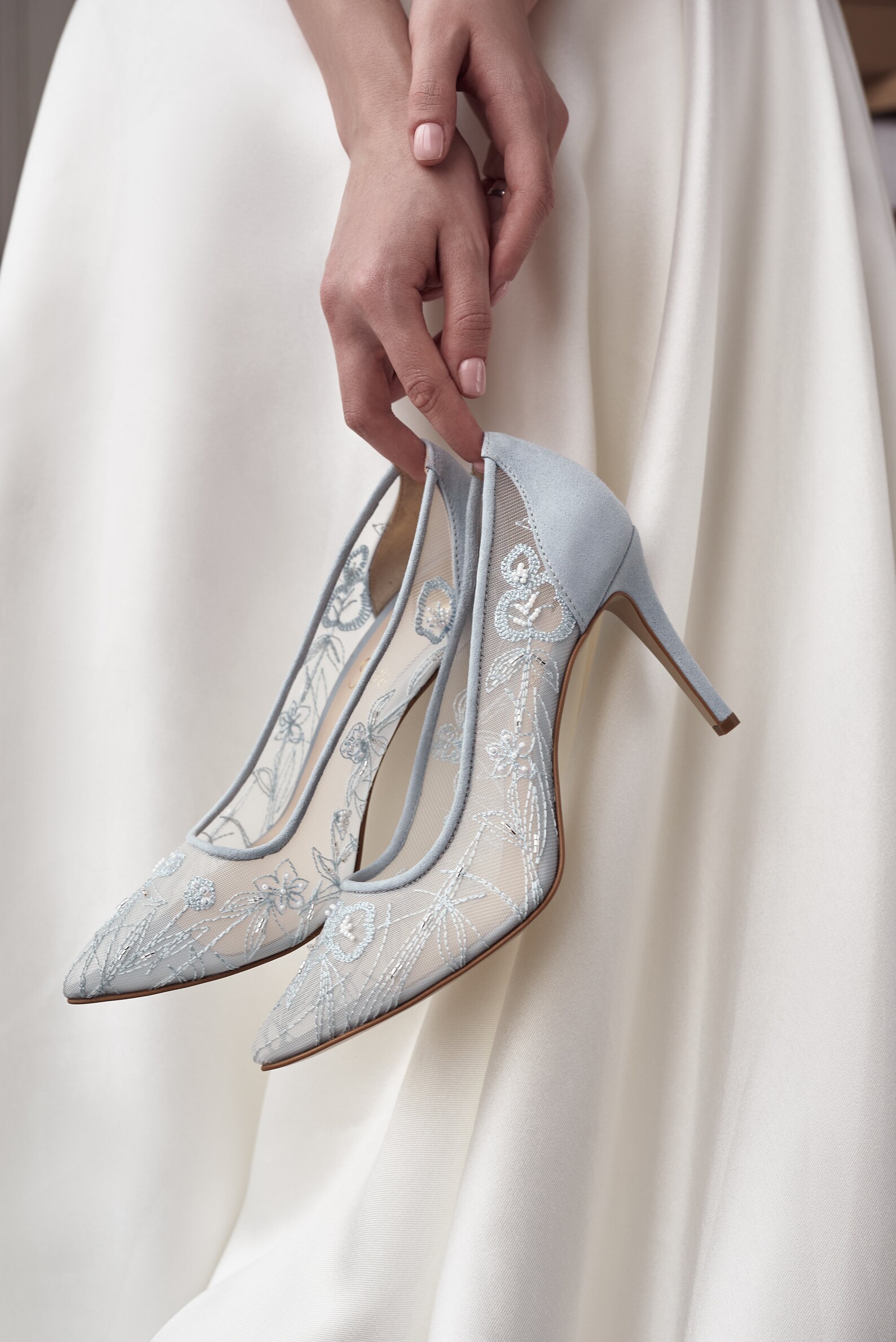 Blue Wedding Pumps With Mid Pointy Heel and Floral Embroidery - Etsy