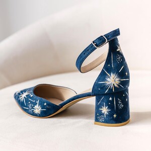 Blue Hand Painted Celestial Bridal Sandals With Stars, Wedding Shoes ...