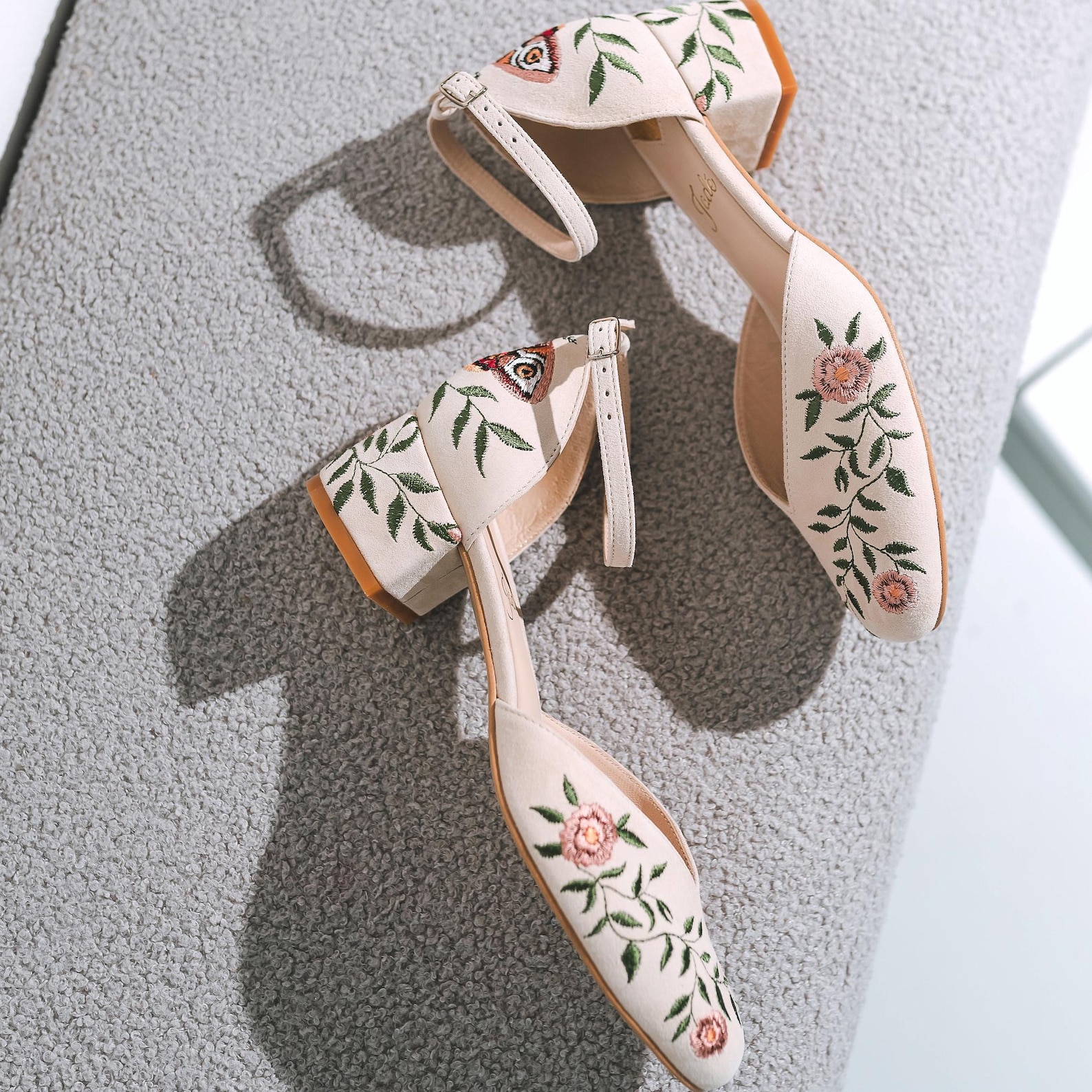 Ivory Bridal Sandals With Moth Embroidery, Handmade Floral Butterfly ...