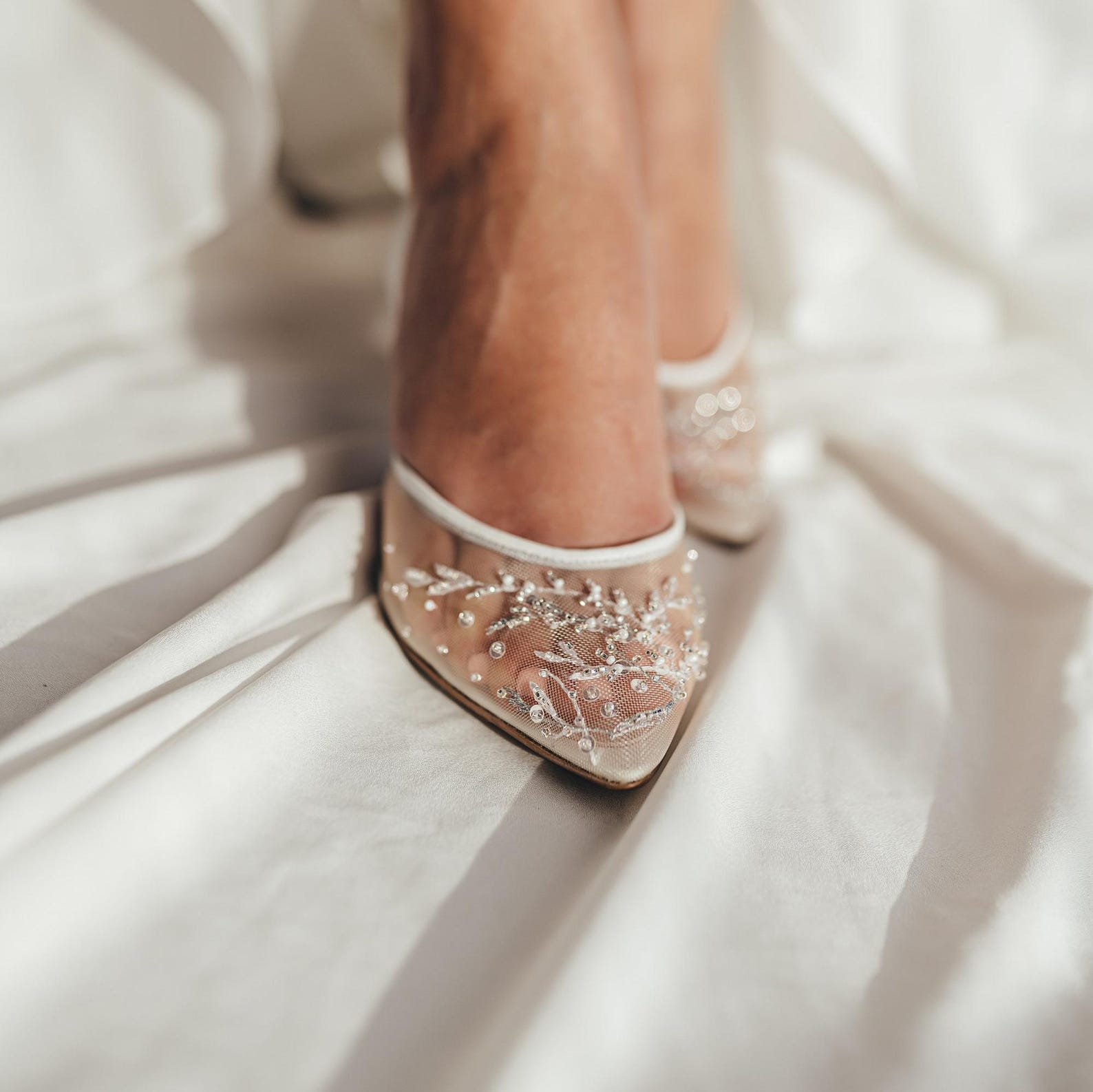White Wedding Sandals With Soft Mesh and Handmade Beads Embroidery ...