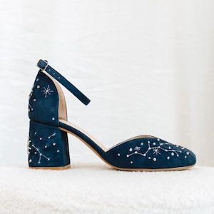 Royal Blue Celestial Bridal Sandals With Stars Embroidery, Wedding ...