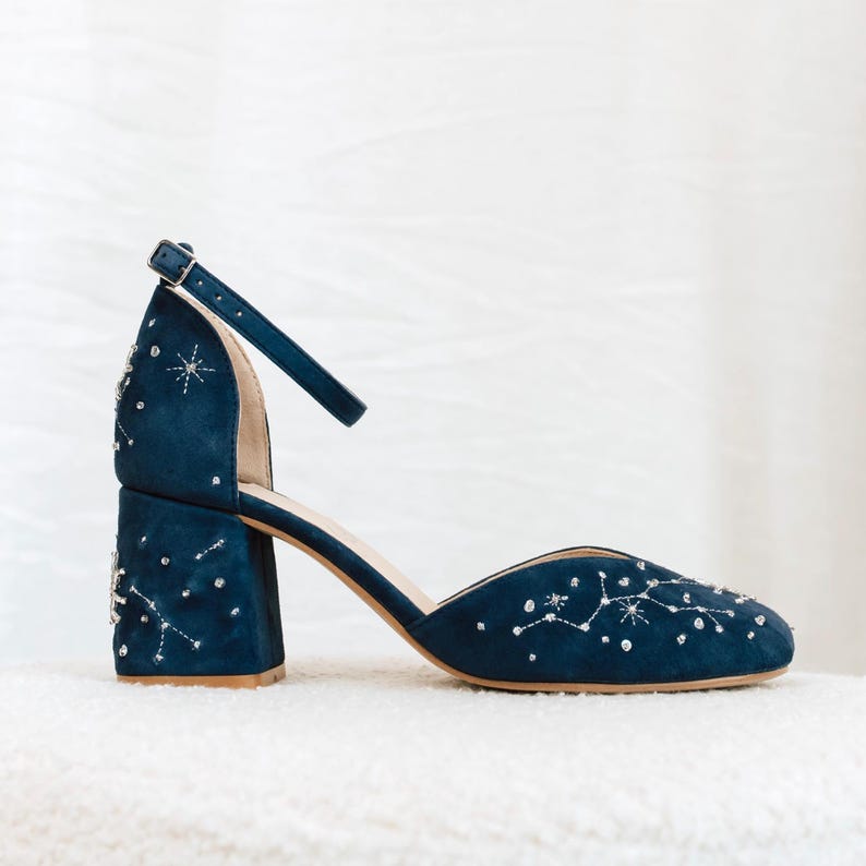 Royal Blue Celestial Bridal Sandals With Stars Embroidery, Wedding ...