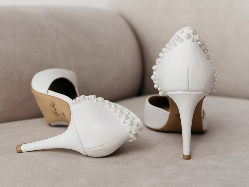White Wedding Pumps With Handmade Pearl Embroidered Stiletto - Etsy