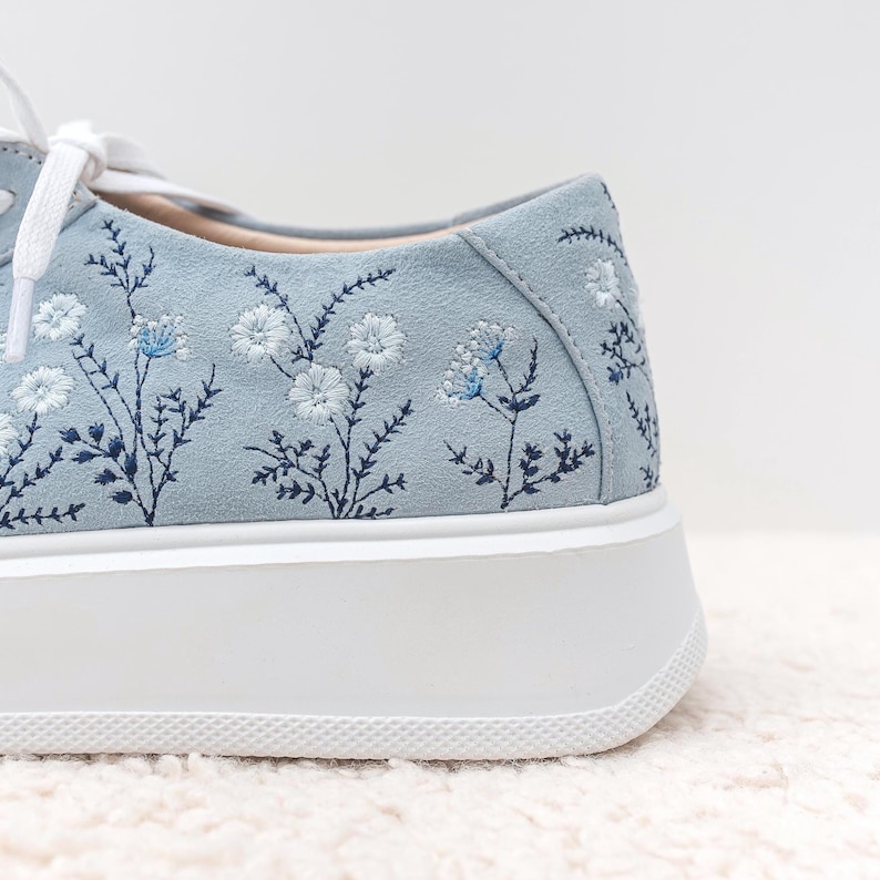 Blue Wedding Sneakers With Handmade Wildflowers Embroidery, Bridal ...