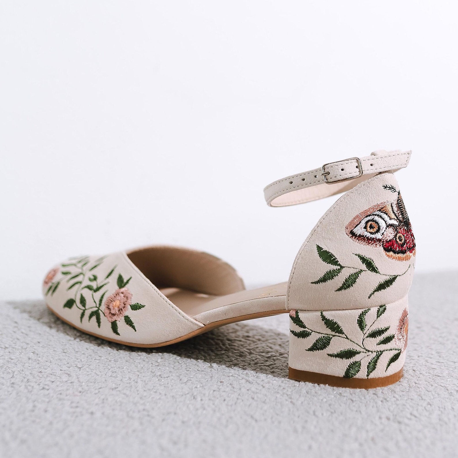 Ivory Bridal Sandals With Moth Embroidery, Handmade Floral Butterfly ...