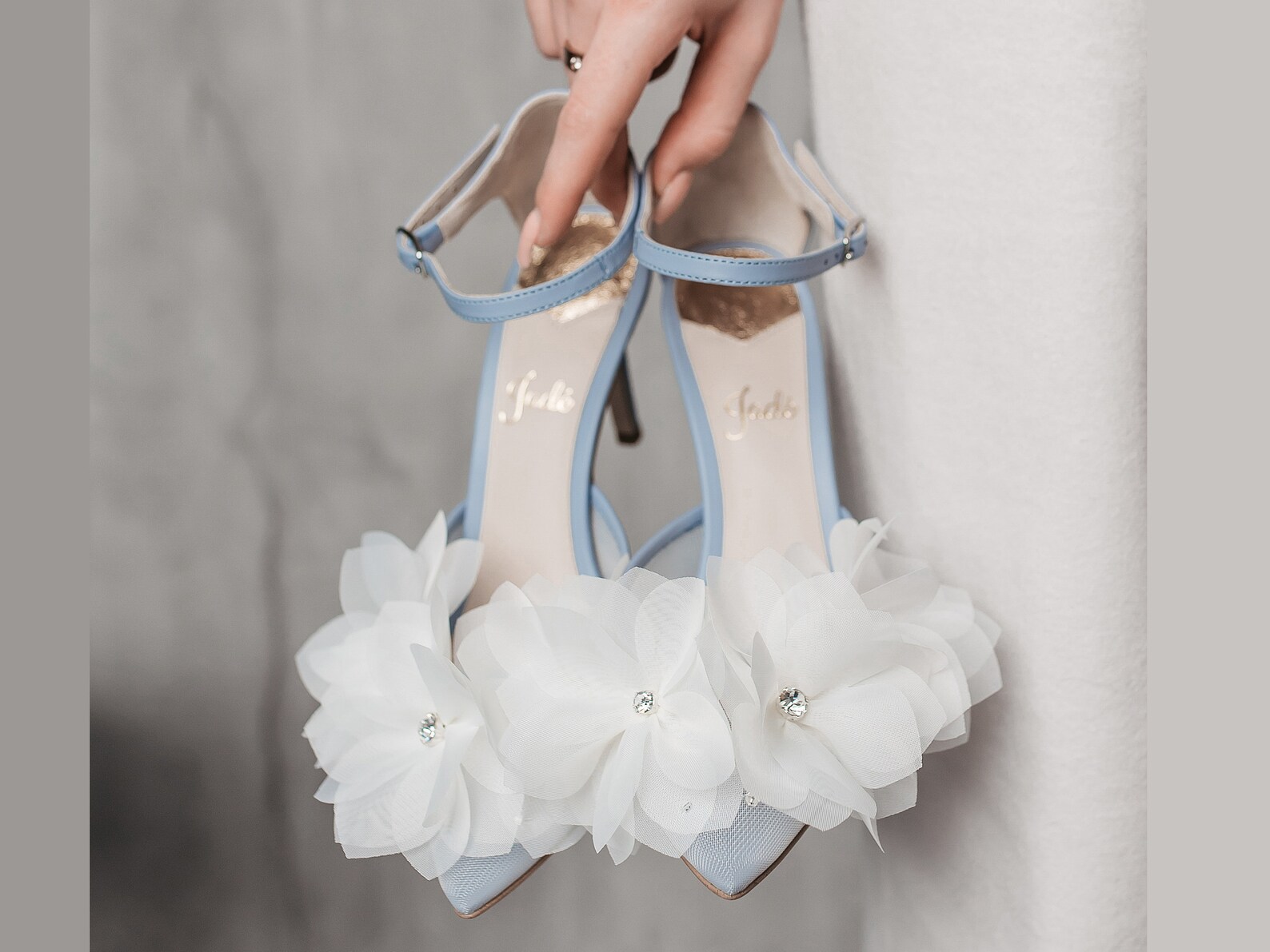 Blue Wedding Shoes With Organza Flowers Pointy Mid Heels and - Etsy
