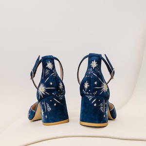 Blue Hand Painted Celestial Bridal Sandals With Stars, Wedding Shoes ...
