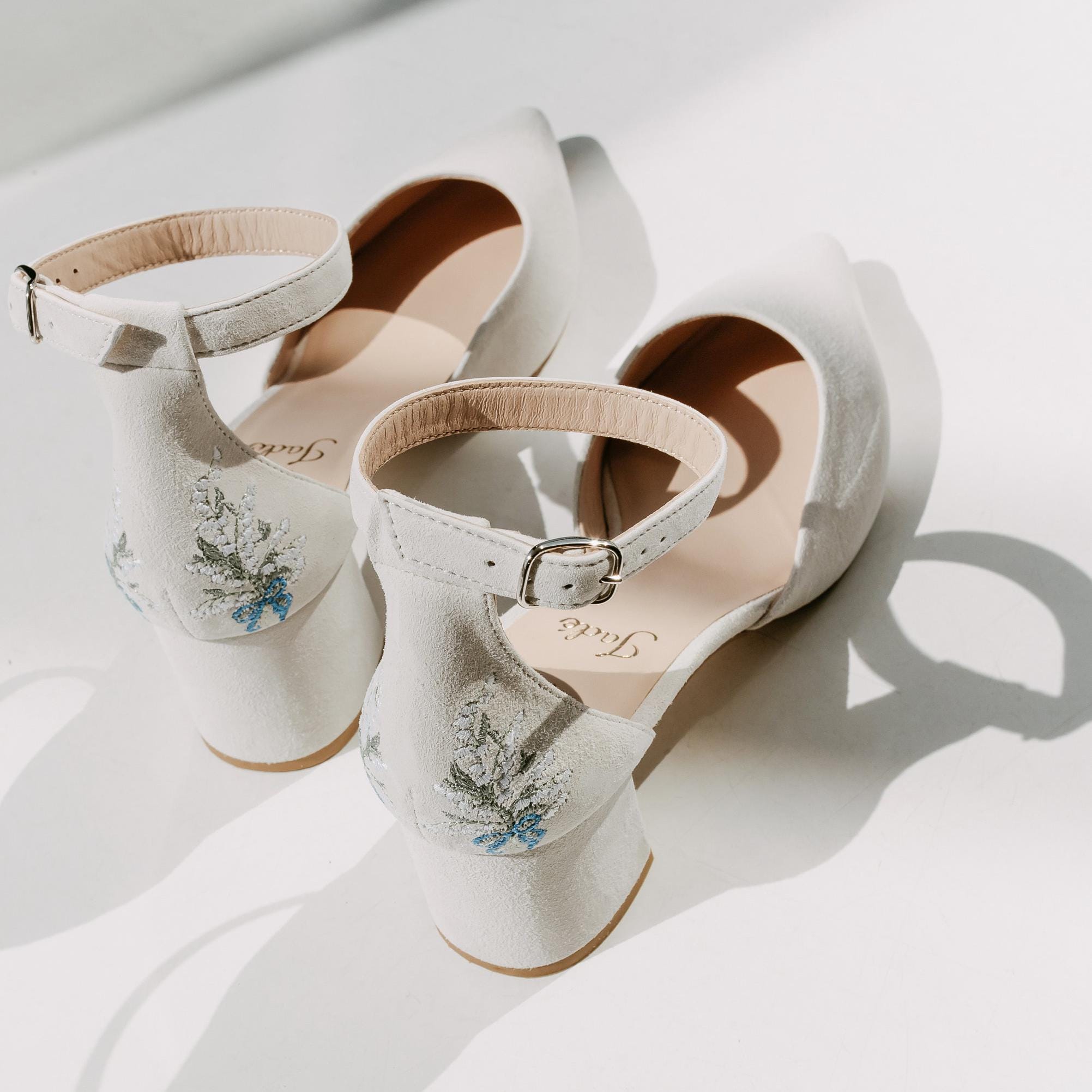 White Bridal Sandals With Lily of the Valley Handmade Embroidery ...