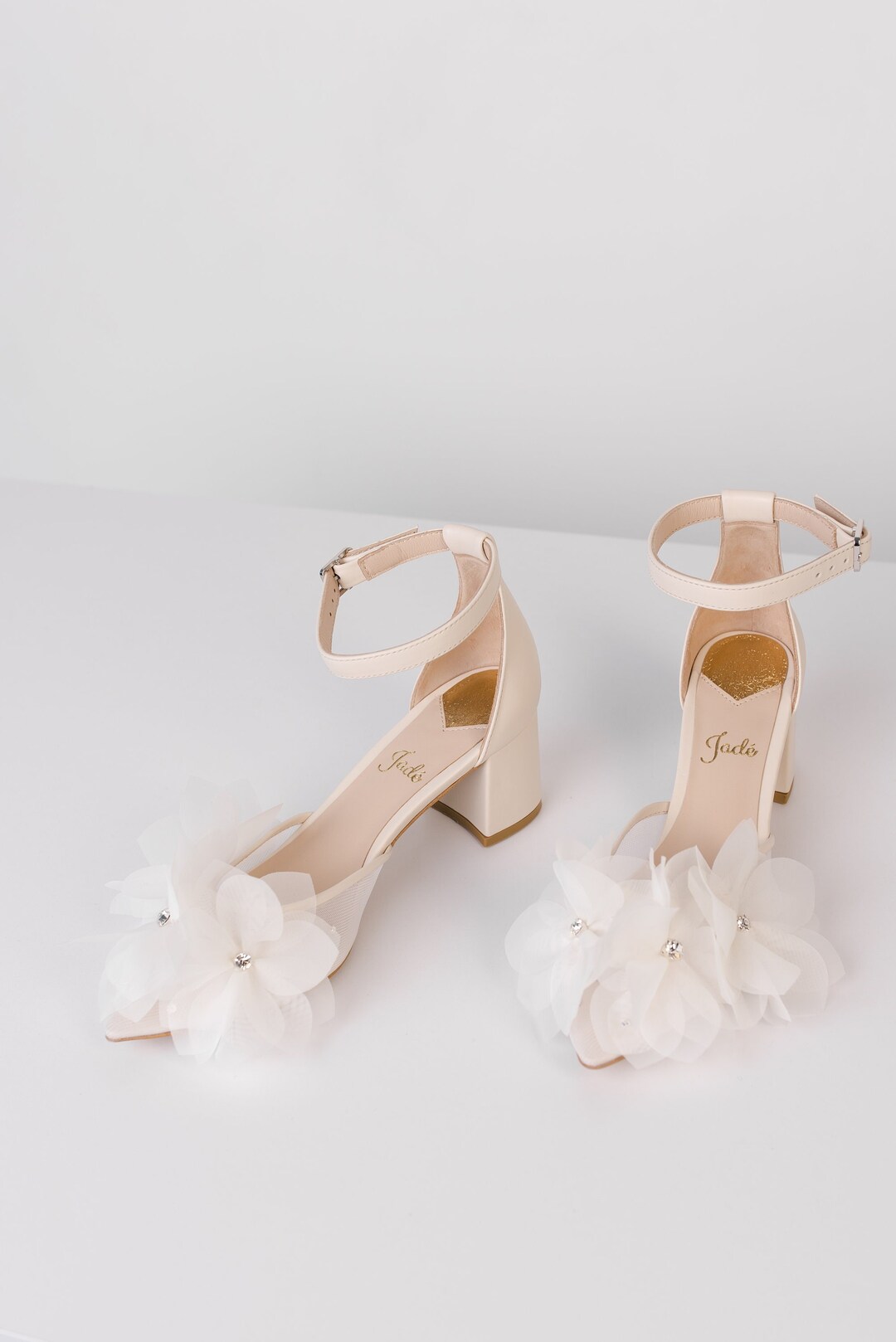 Ivory Wedding Sandals With Flower Decoration Bridal Block - Etsy