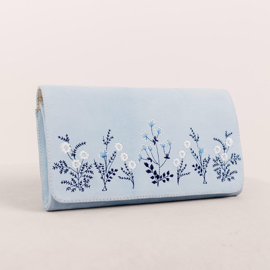 Something Blue Wedding Clutch Bag With Handmade Wildflower Embroidery ...