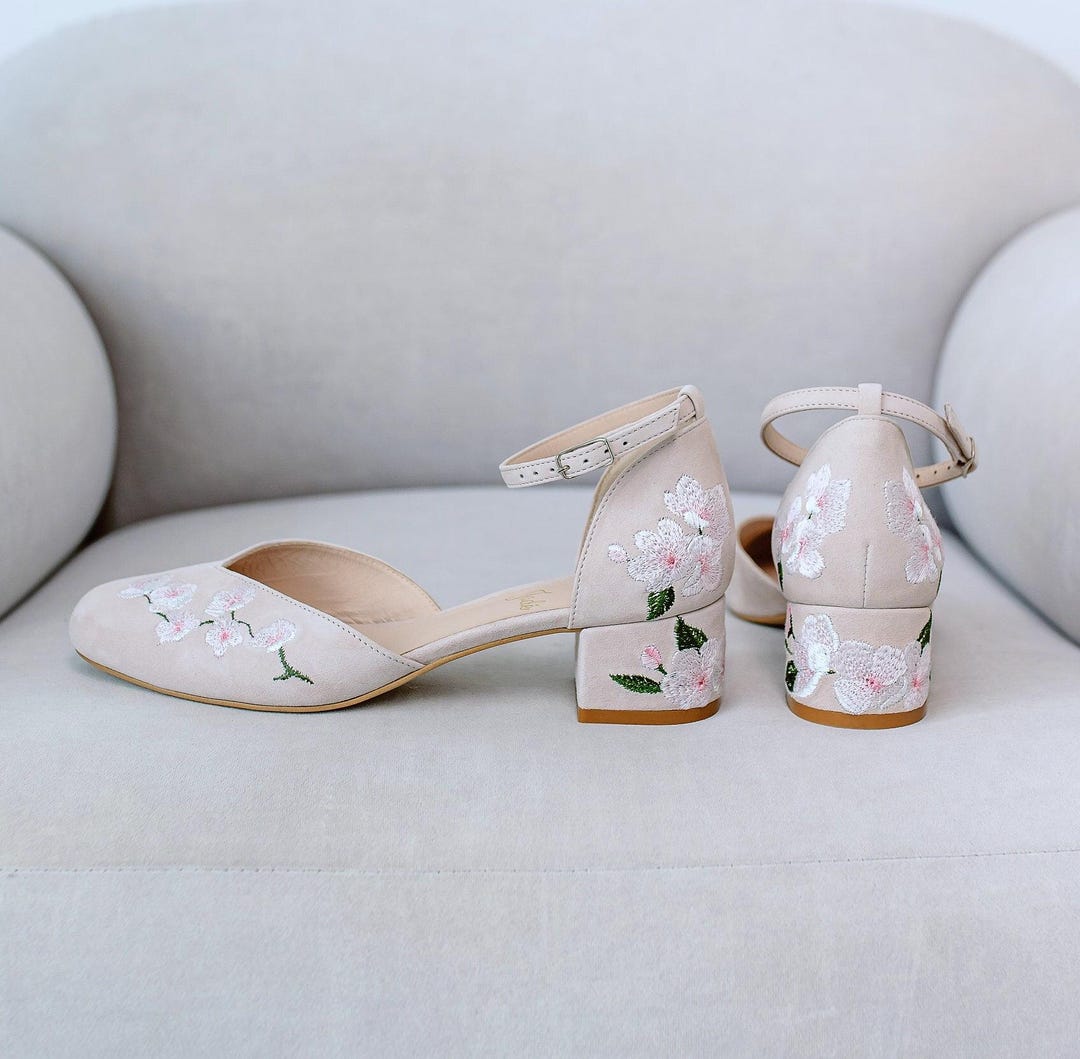 Ivory Bridal Sandals With Sakura Embroidery, Handmade Wedding Shoes ...