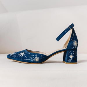 Blue Hand Painted Celestial Bridal Sandals With Stars, Wedding Shoes ...