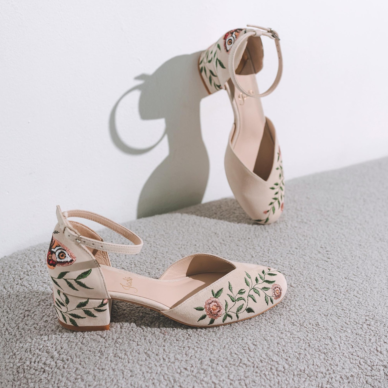 Ivory Bridal Sandals With Moth Embroidery, Handmade Floral Butterfly ...