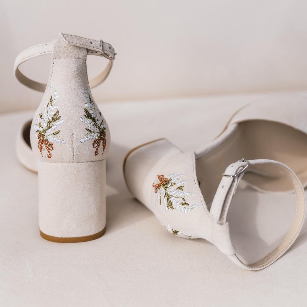 Ivory Bridal Sandals With Lily of the Valley Embroidery, Wide Fit ...
