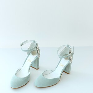 Blue Wedding Heels With Almond Closed Toe and Ankle Strap, Classic ...