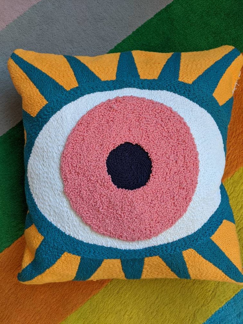 Embroidered Cushion Cover Eyeball Design Colourful Home - Etsy