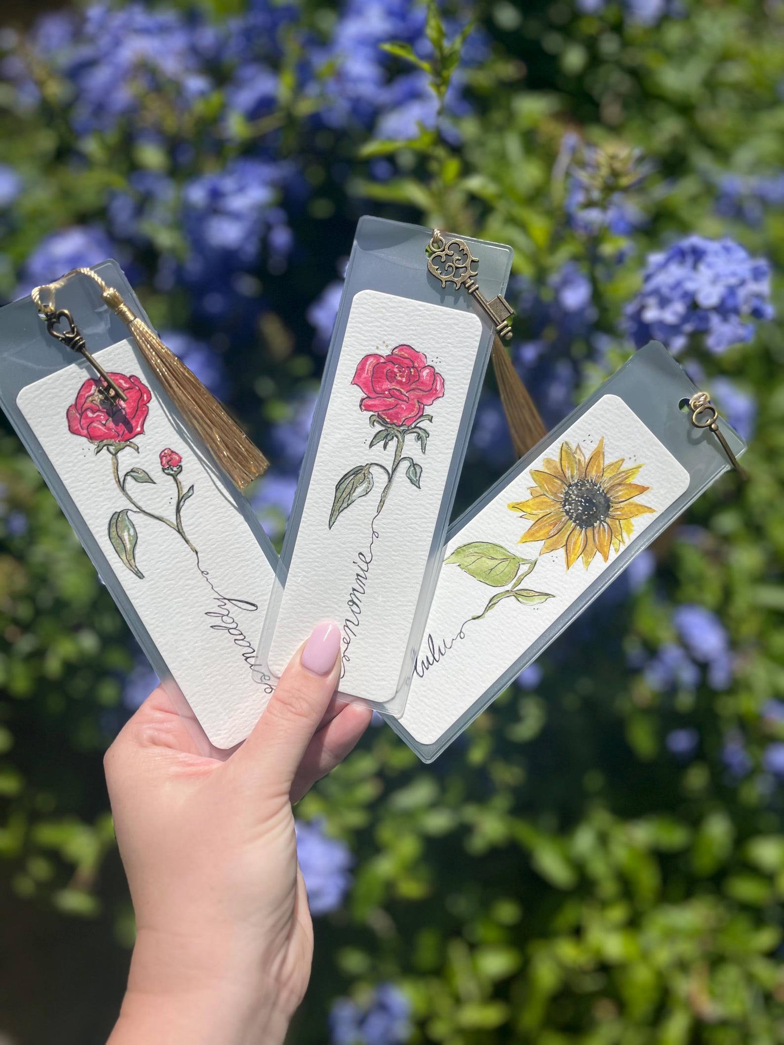 Hand-painted Birth Flower Bookmark With Gold Tassel & Key - Etsy