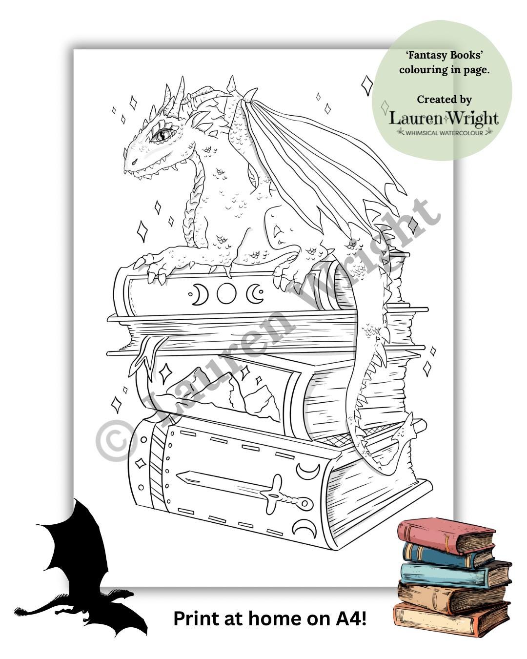 Fantasy Dragon Colouring Page - Etsy