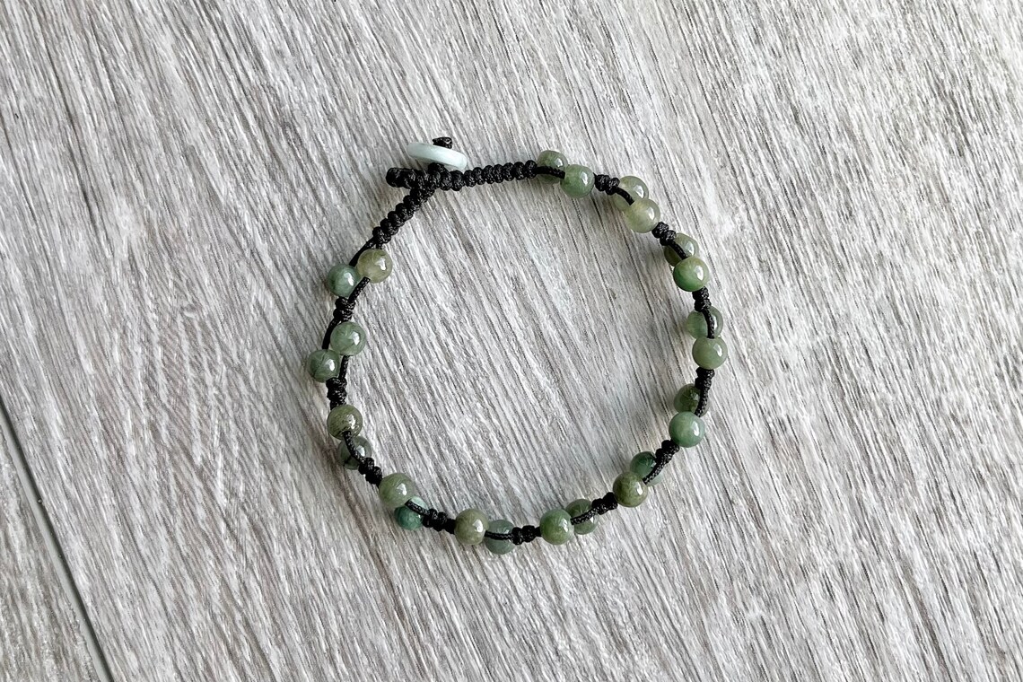 Natural Burmese Jadeite Round Beads Knotted Bracelet, Genuine Jade ...