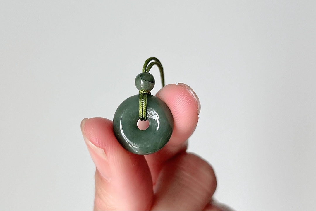 Jade Donut Necklace, Natural Burmese Jadeite Donut Pendant Nylon Cord ...