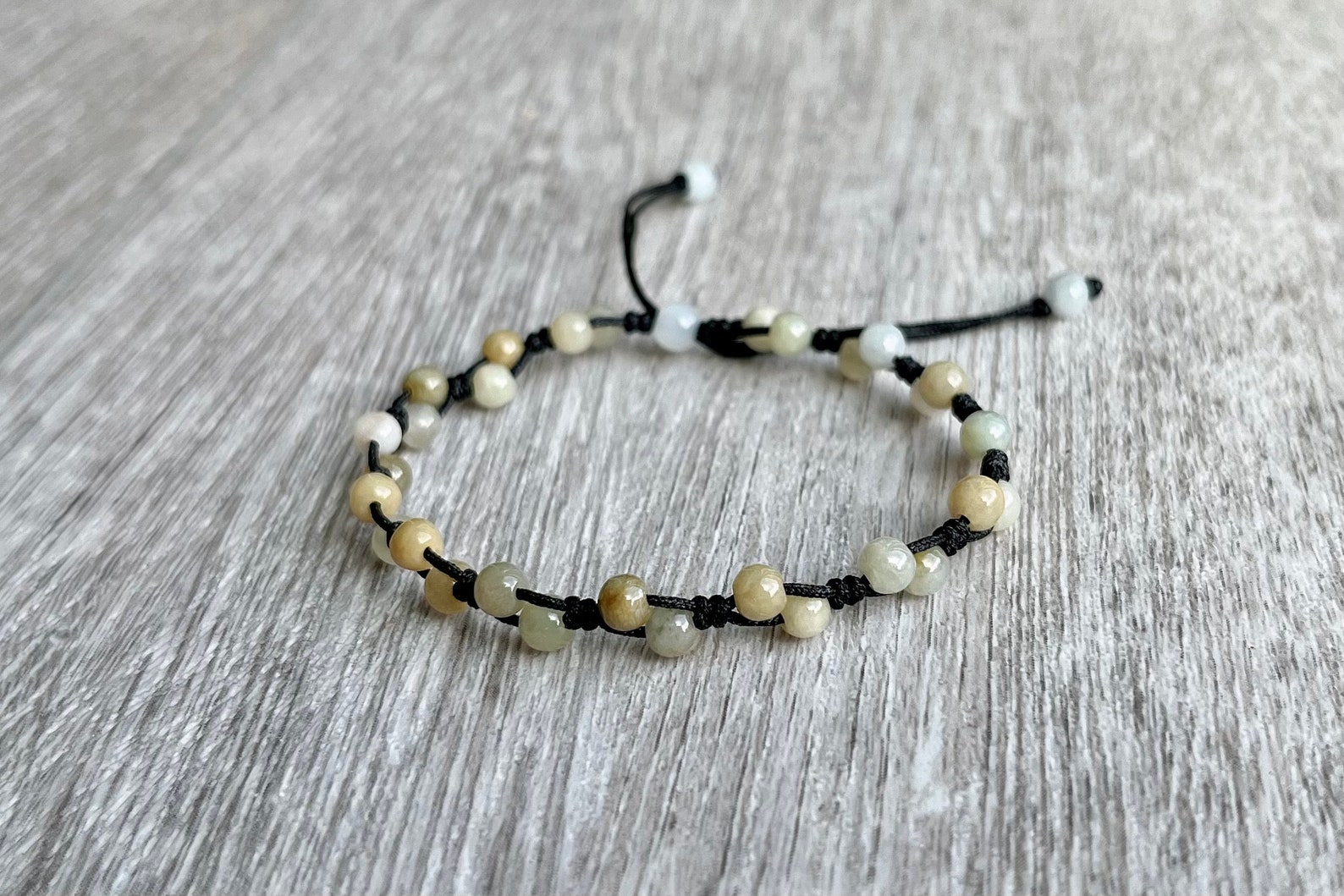Natural Burmese Jadeite Round Beads Knotted Bracelet, Genuine Jade ...