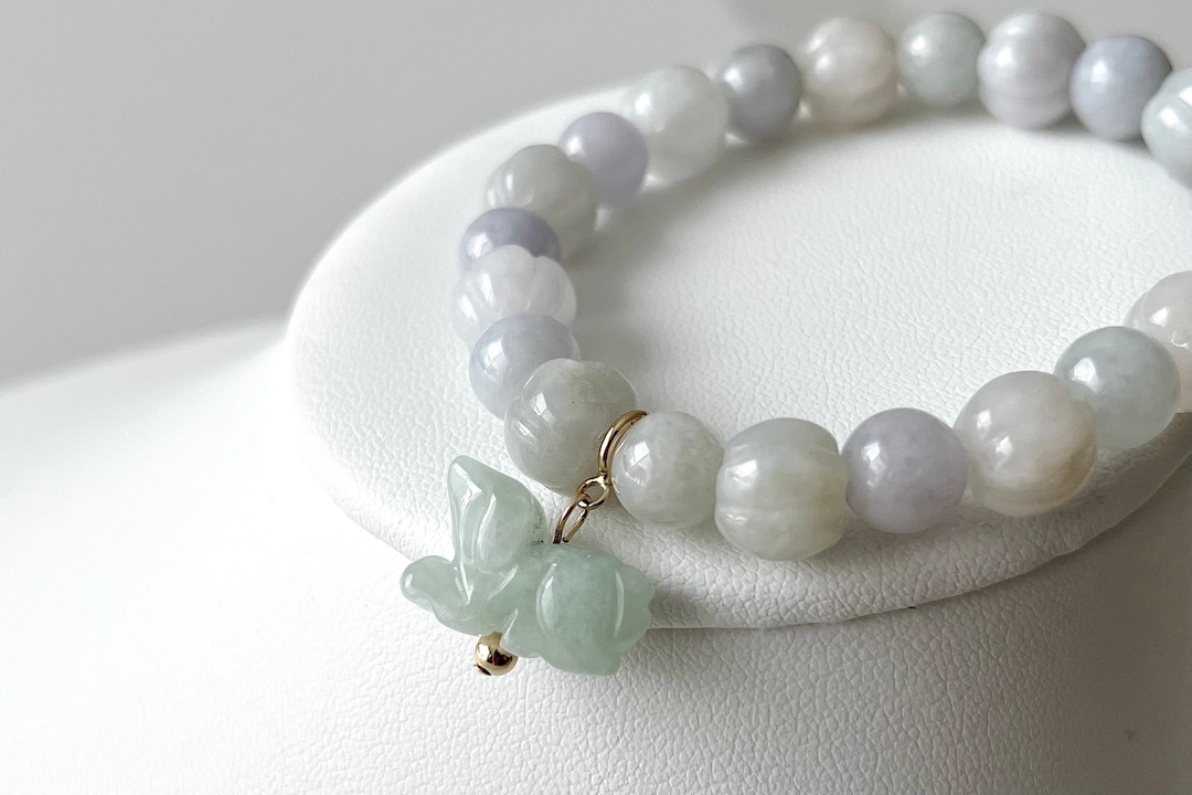 14K Gold Filled Natural Jadeite Dog Bracelet Charm, Natural Burmese ...