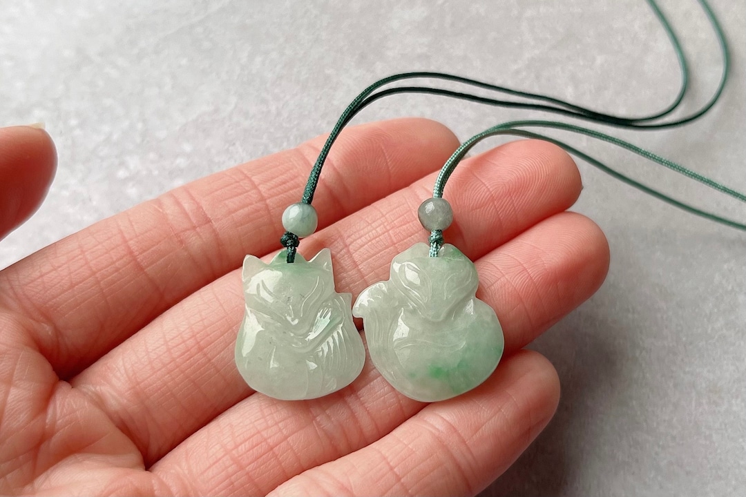 Natural Burmese Jadeite Nine-tailed Fox Pendant Necklace, Apple Green ...