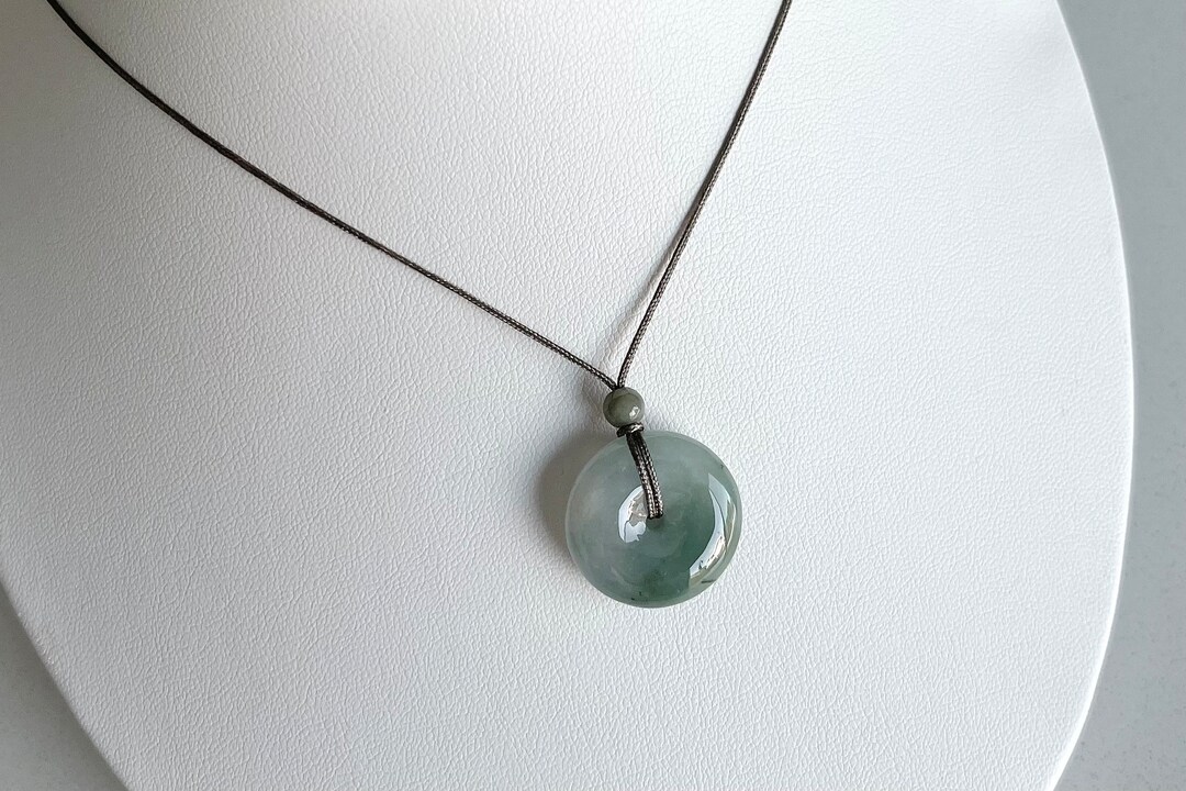 Jade Donut Necklace, Natural Icy Burmese Jadeite Circle Pendant, Gray ...