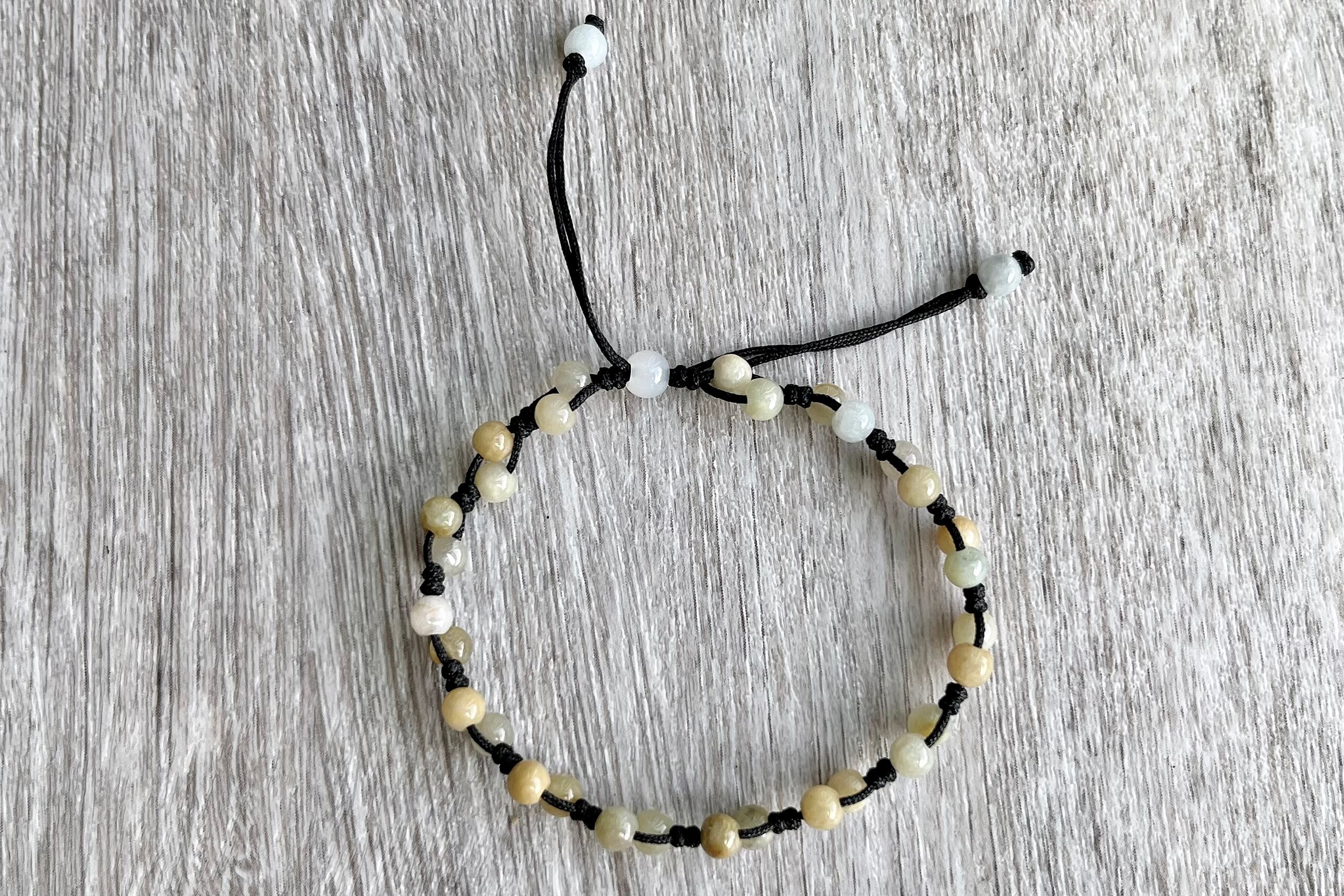 Natural Burmese Jadeite Round Beads Knotted Bracelet, Genuine Jade ...