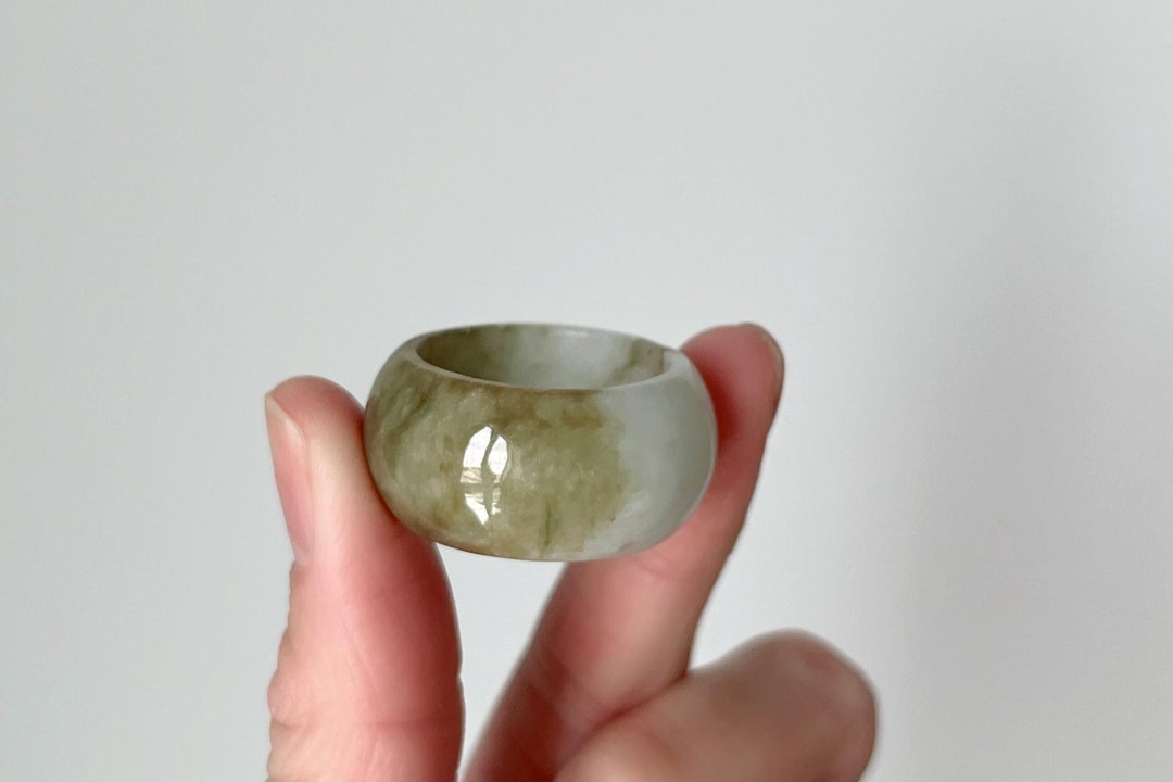 Size 11.25 Jade Ring, Natural Burmese Jade Wide Band Ring, White ...