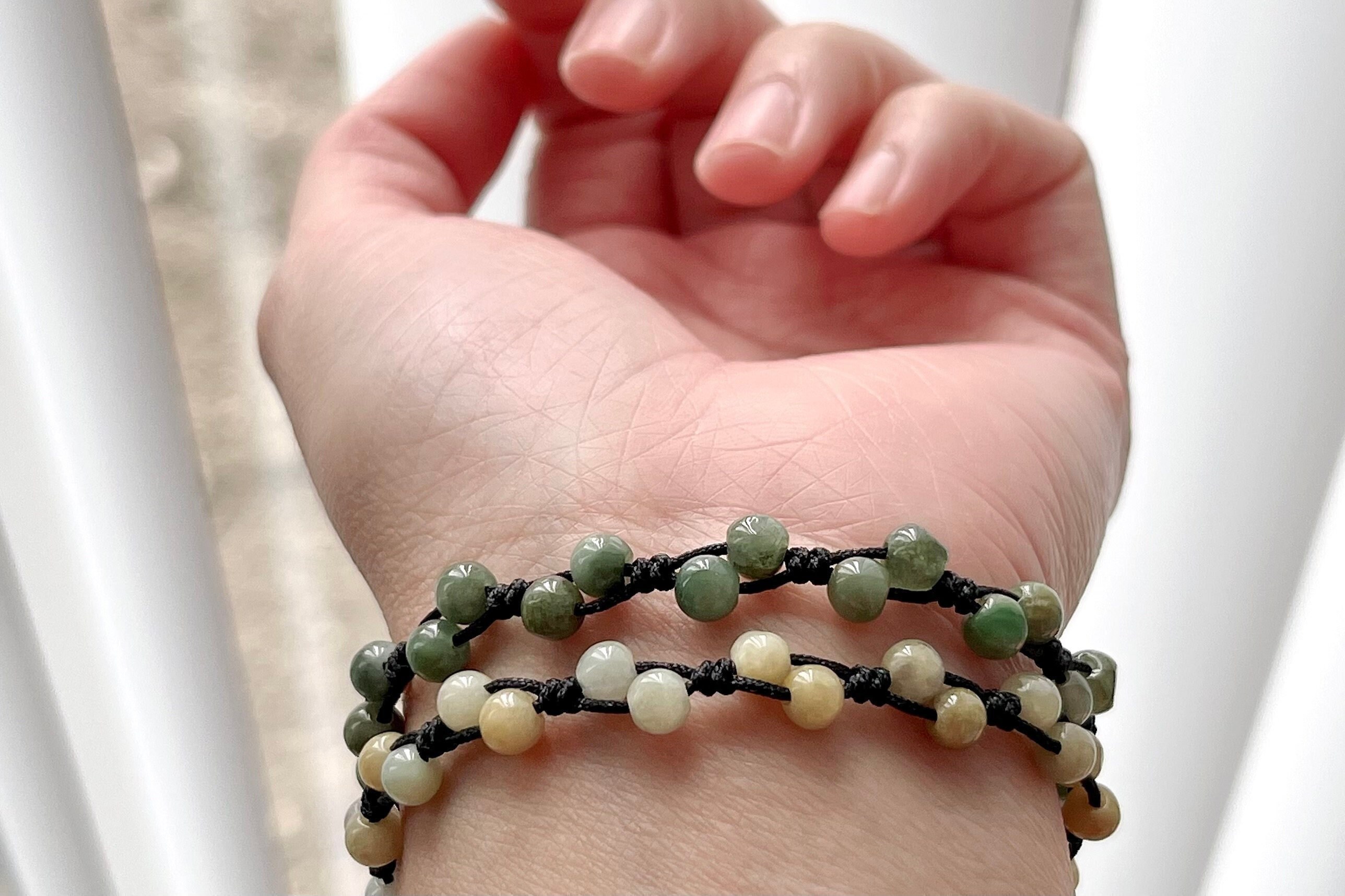 Natural Burmese Jadeite Round Beads Knotted Bracelet, Genuine Jade ...