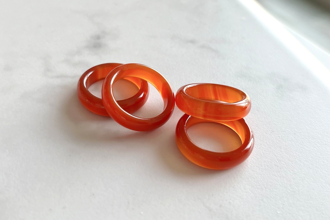 Carnelian Agate Ring, Solid Red Agate Band Ring, Natural Agate Stone ...