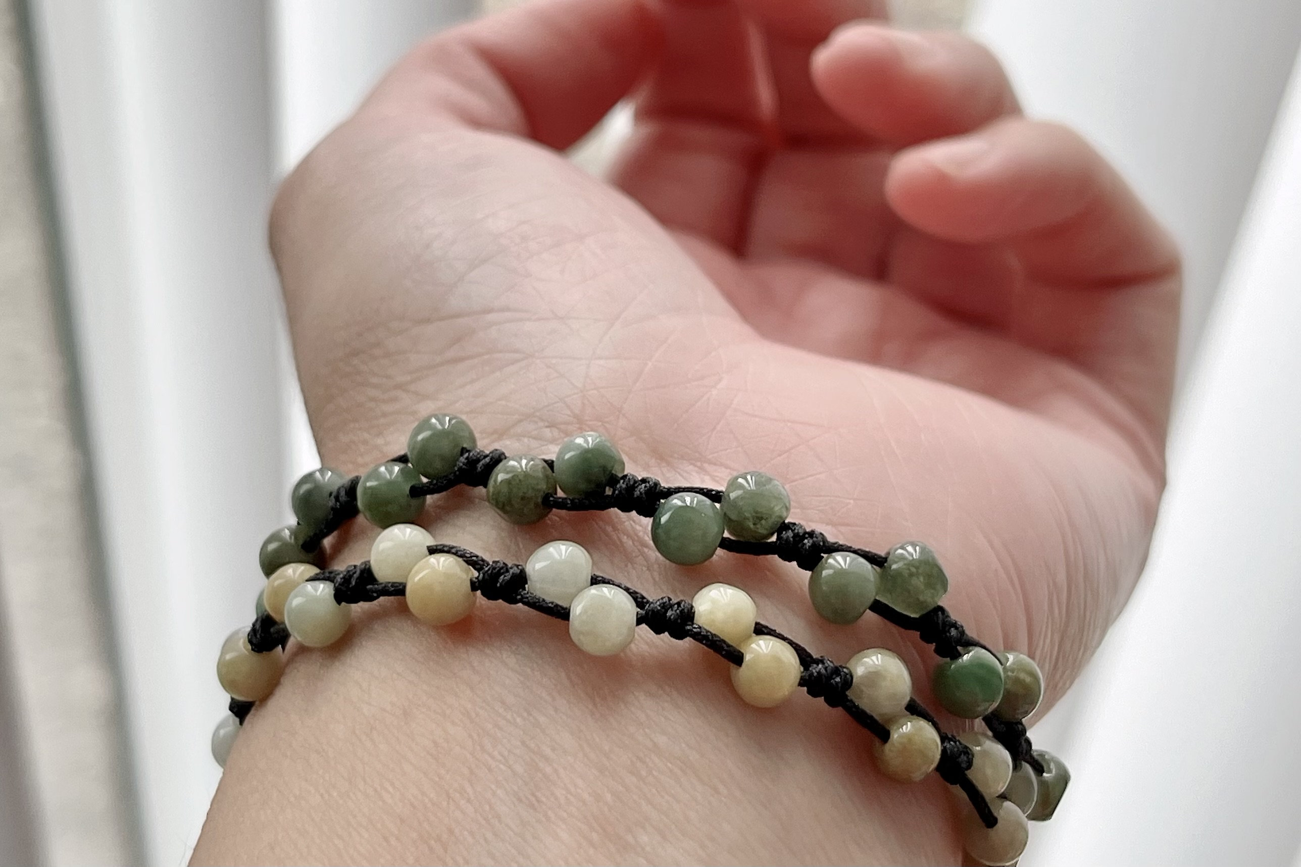 Natural Burmese Jadeite Round Beads Knotted Bracelet, Genuine Jade ...