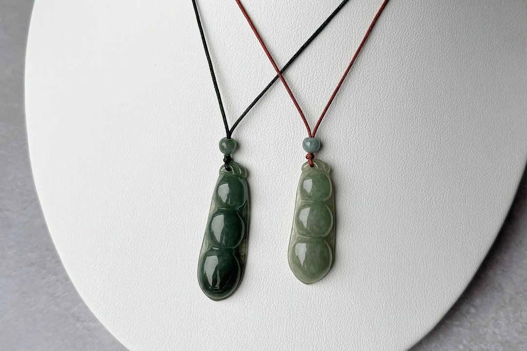 Jade Pea Pod Pendant Necklace, Natural Bluish Green Burmese Jadeite Pea ...
