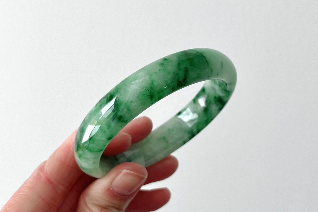 59mm Jade Bangle, Certified Natural Green Burmese Jadeite Jade Round ...