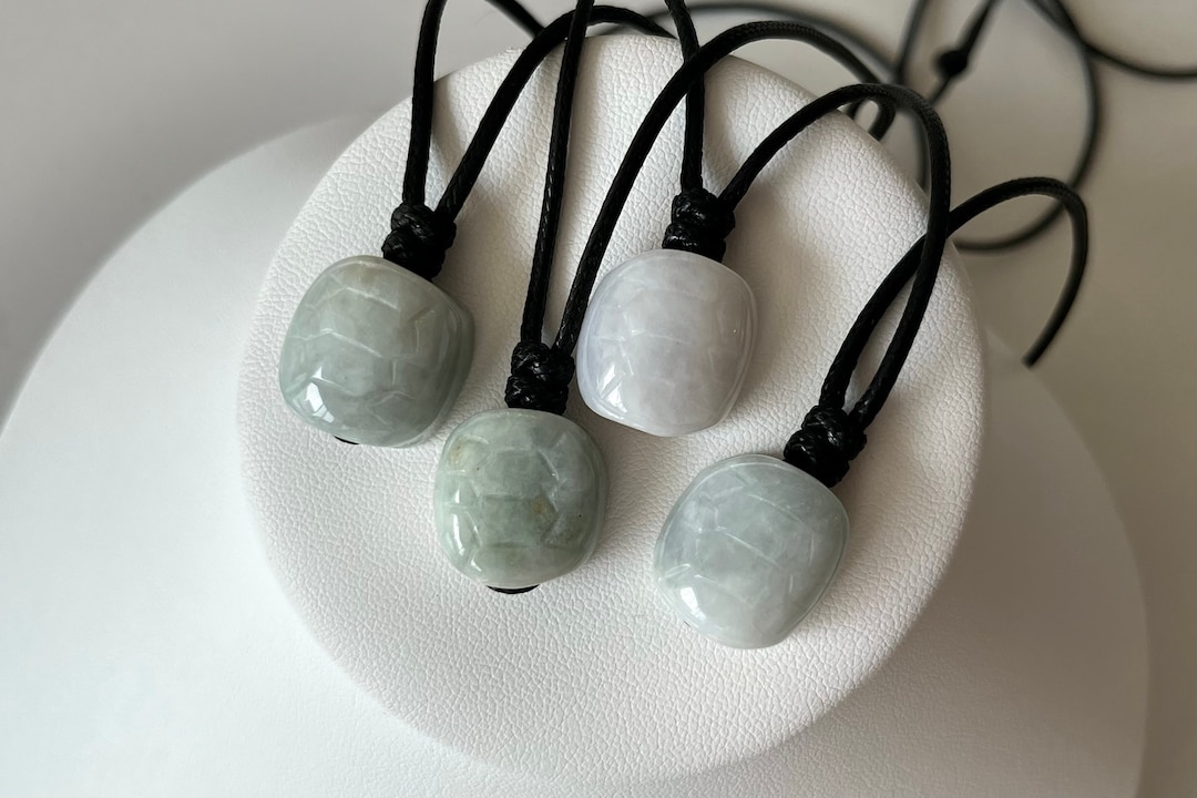 Natural Jadeite Turtle Shell Faux Leather Necklace, Natural Burmese ...