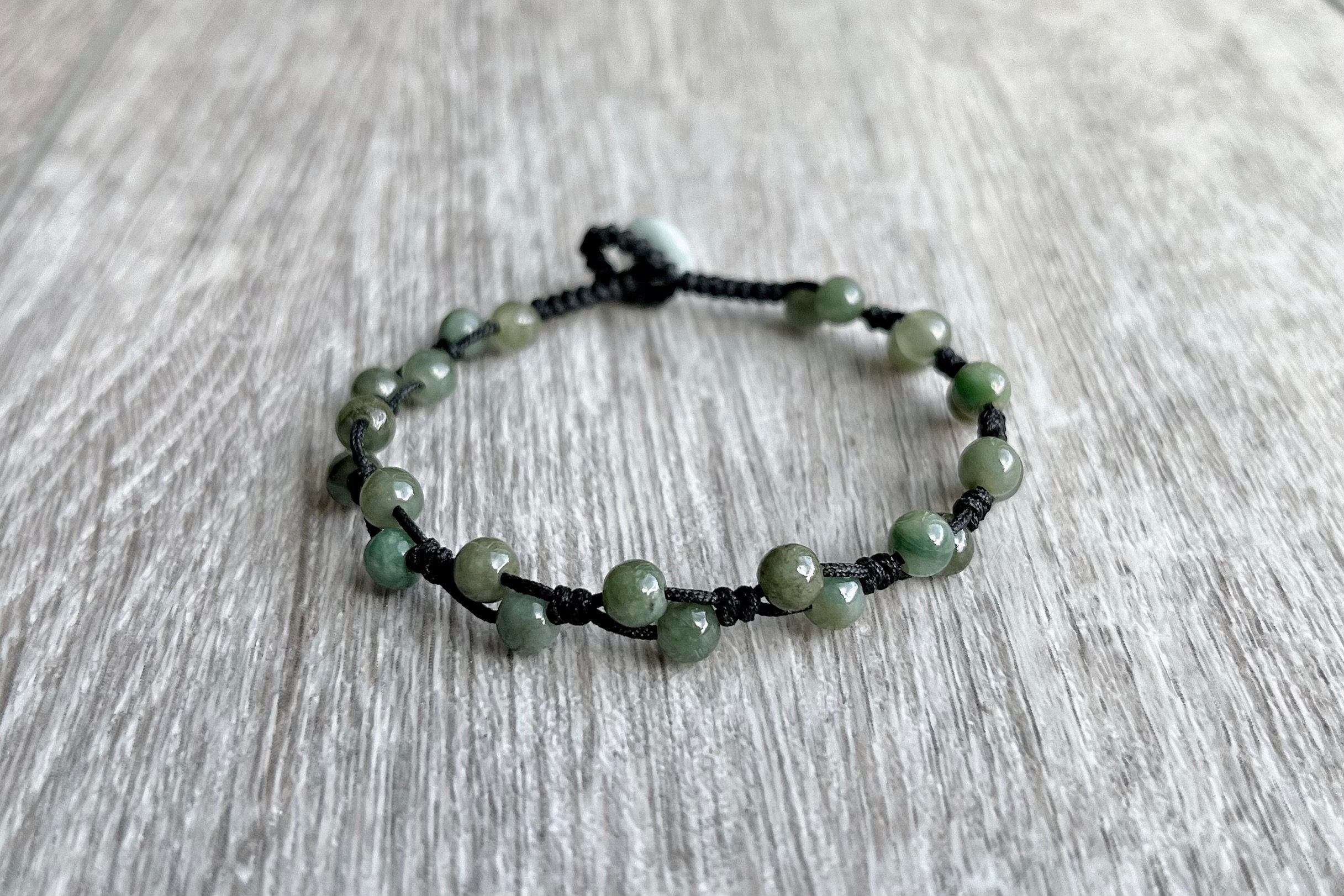 Natural Burmese Jadeite Round Beads Knotted Bracelet, Genuine Jade ...