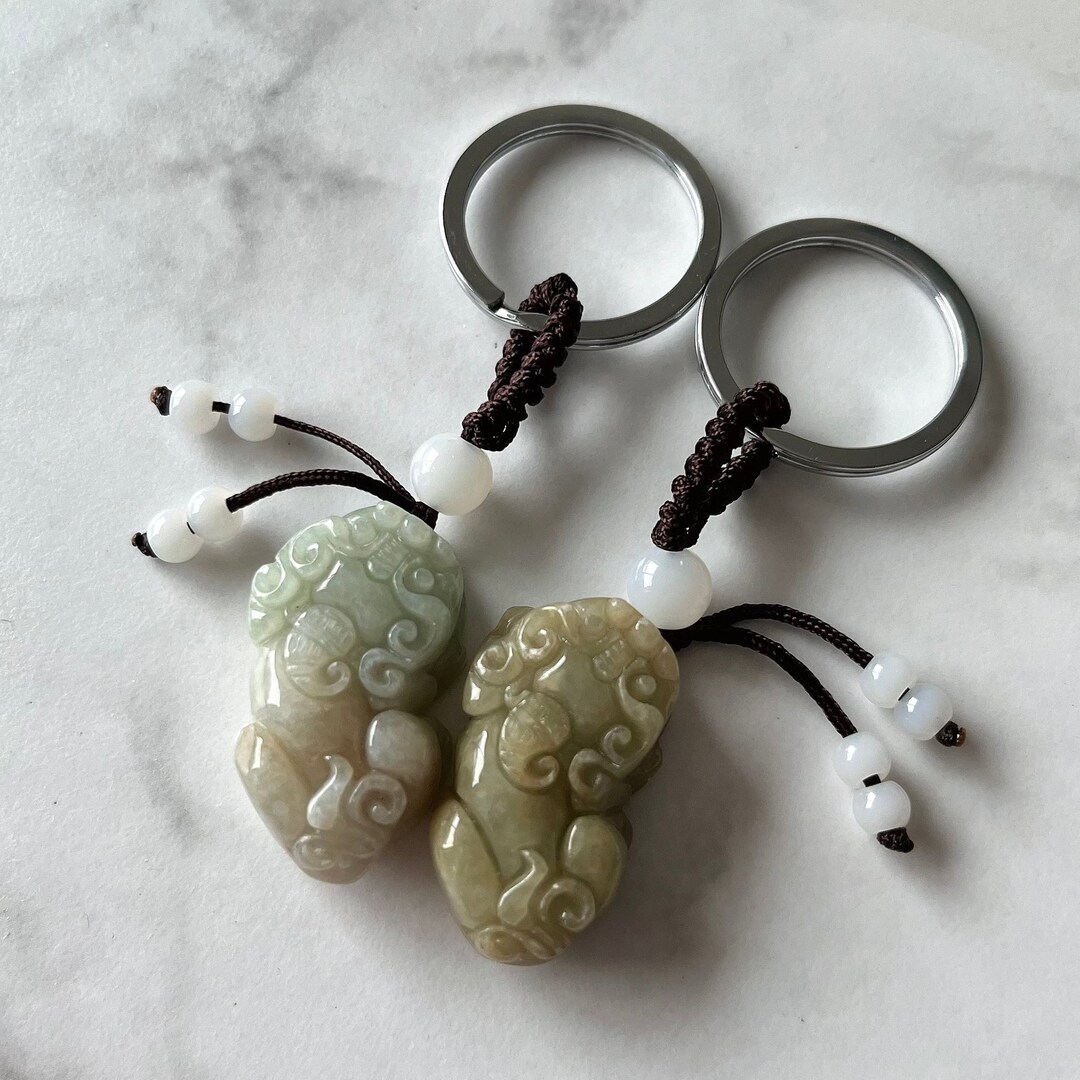Jade Pixiu Keychain, Natural Burmese Jadeite Piyao Fortune Beast Bag ...
