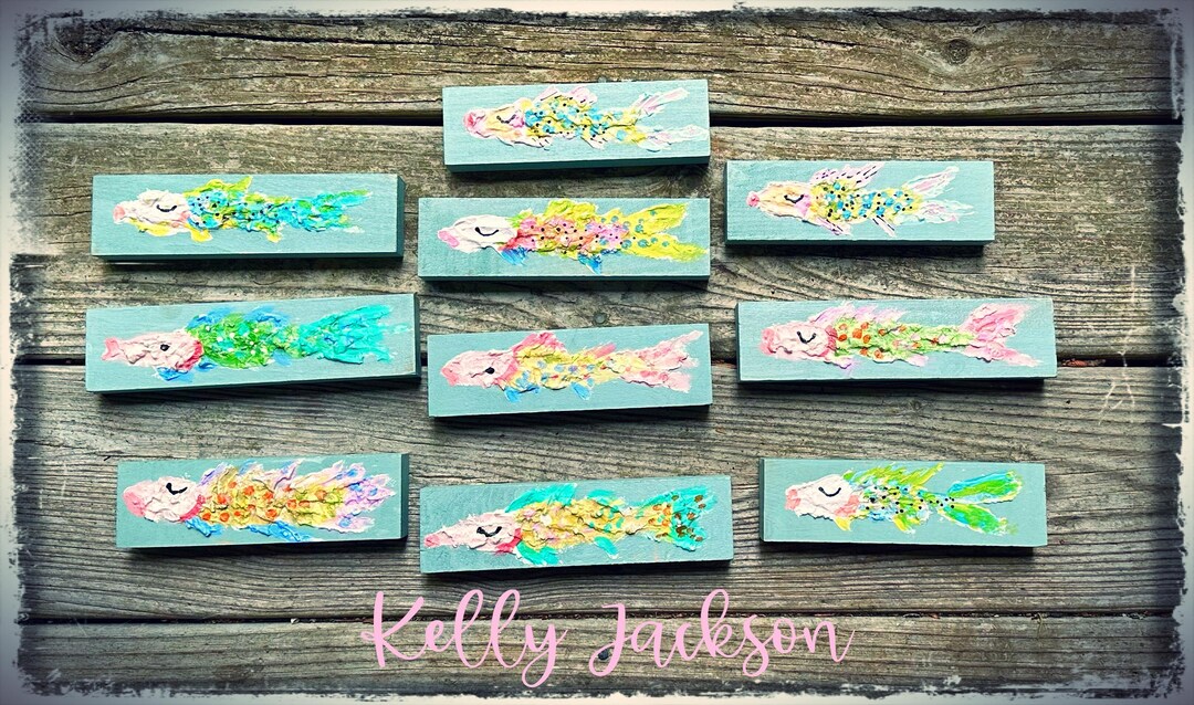 Fishstik Hand Painted Textured Wood Stick With Fish Kelly Jackson - Etsy