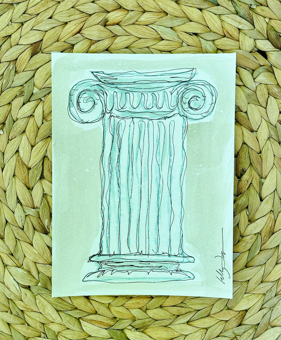 Ionic Column Illustration Painting on Watercolor Paper 6” X 8 ...