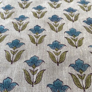 Small Flower Block Print Handloom Linen Fabric ,upholstery Fabric ...