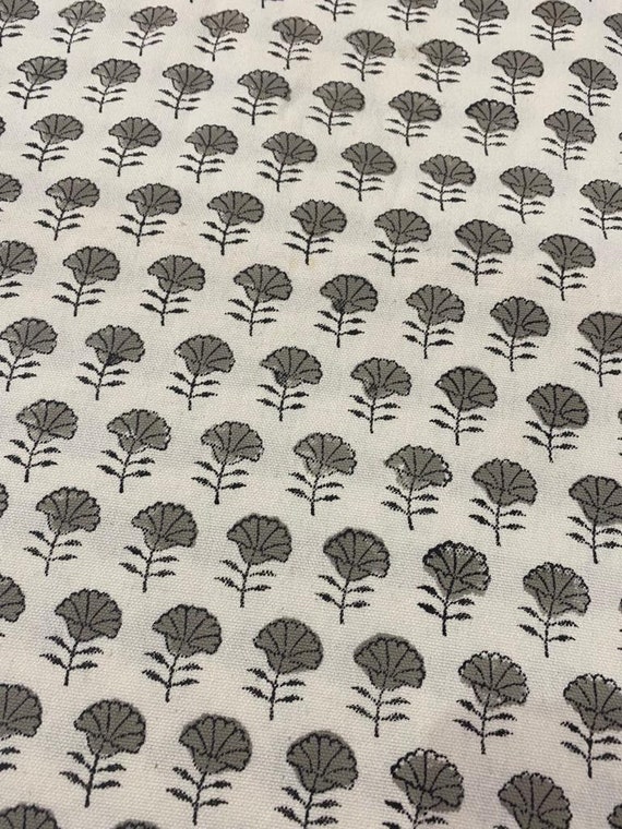 Grey Flower Block Print Cotton Dug Fabric Heavy Cotton Fabric - Etsy