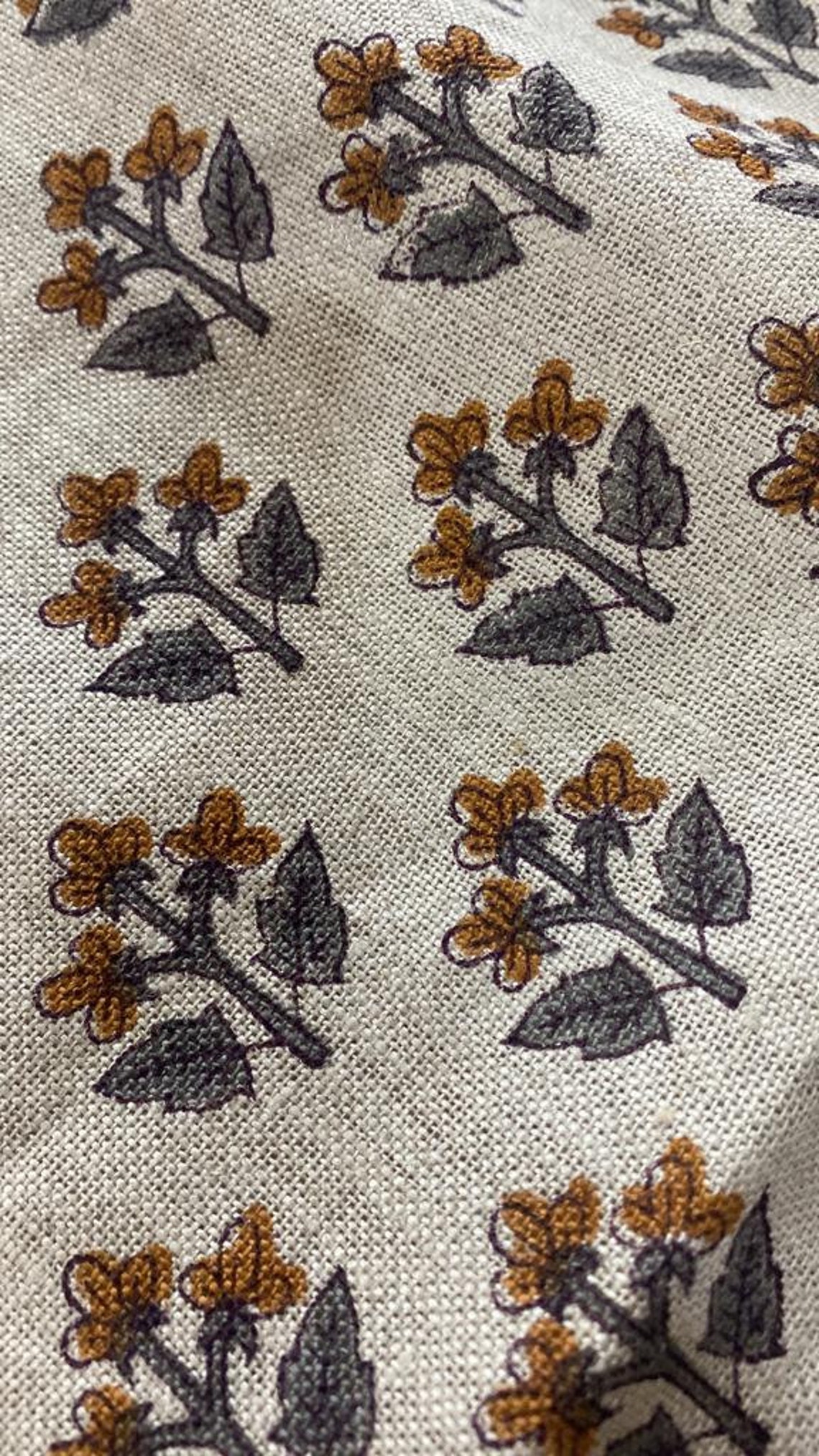 Small Flower Block Print Handloom Linen Fabric upholstery - Etsy