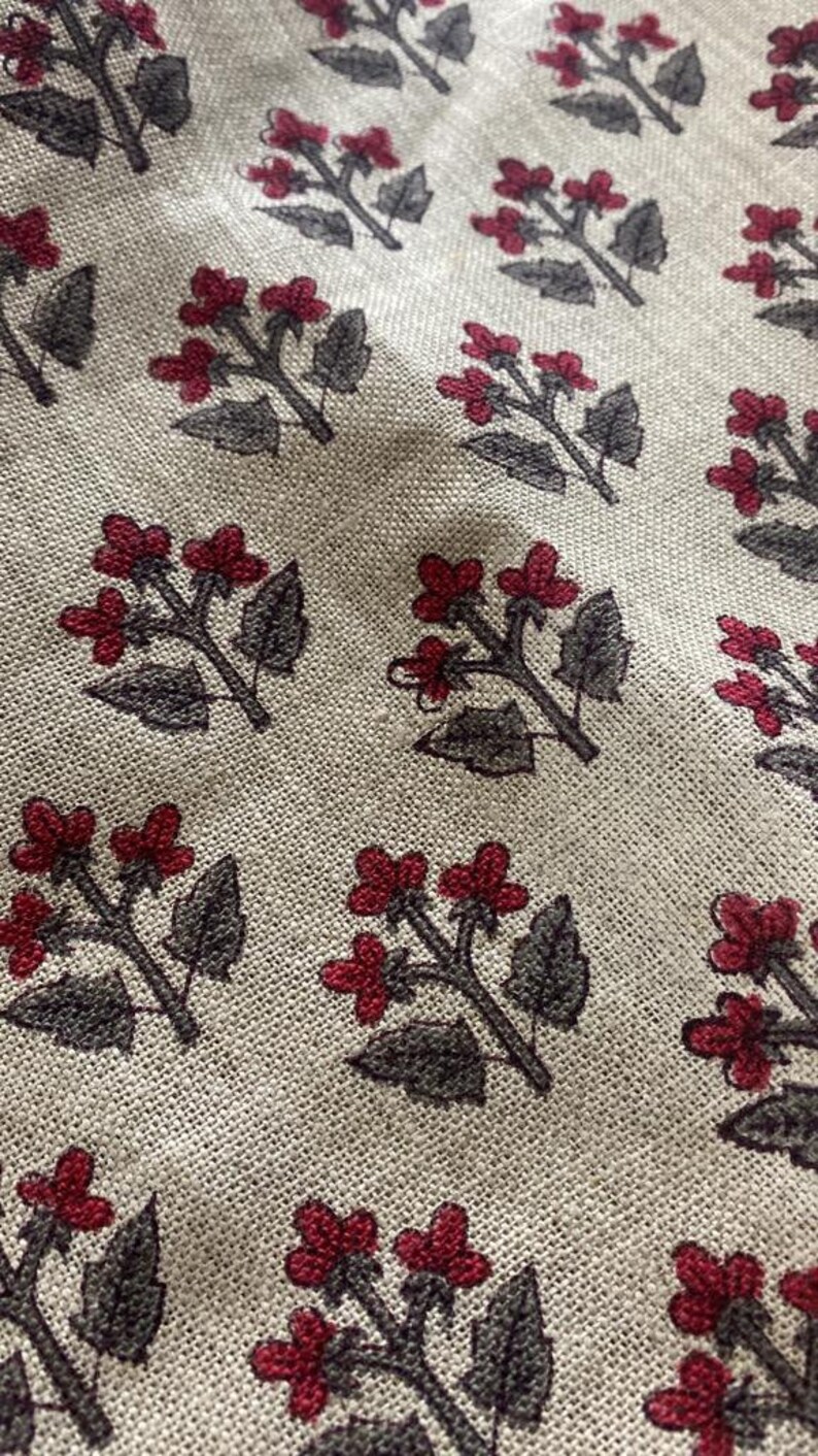 Small Flower Block Print Handloom Linen Fabric upholstery - Etsy