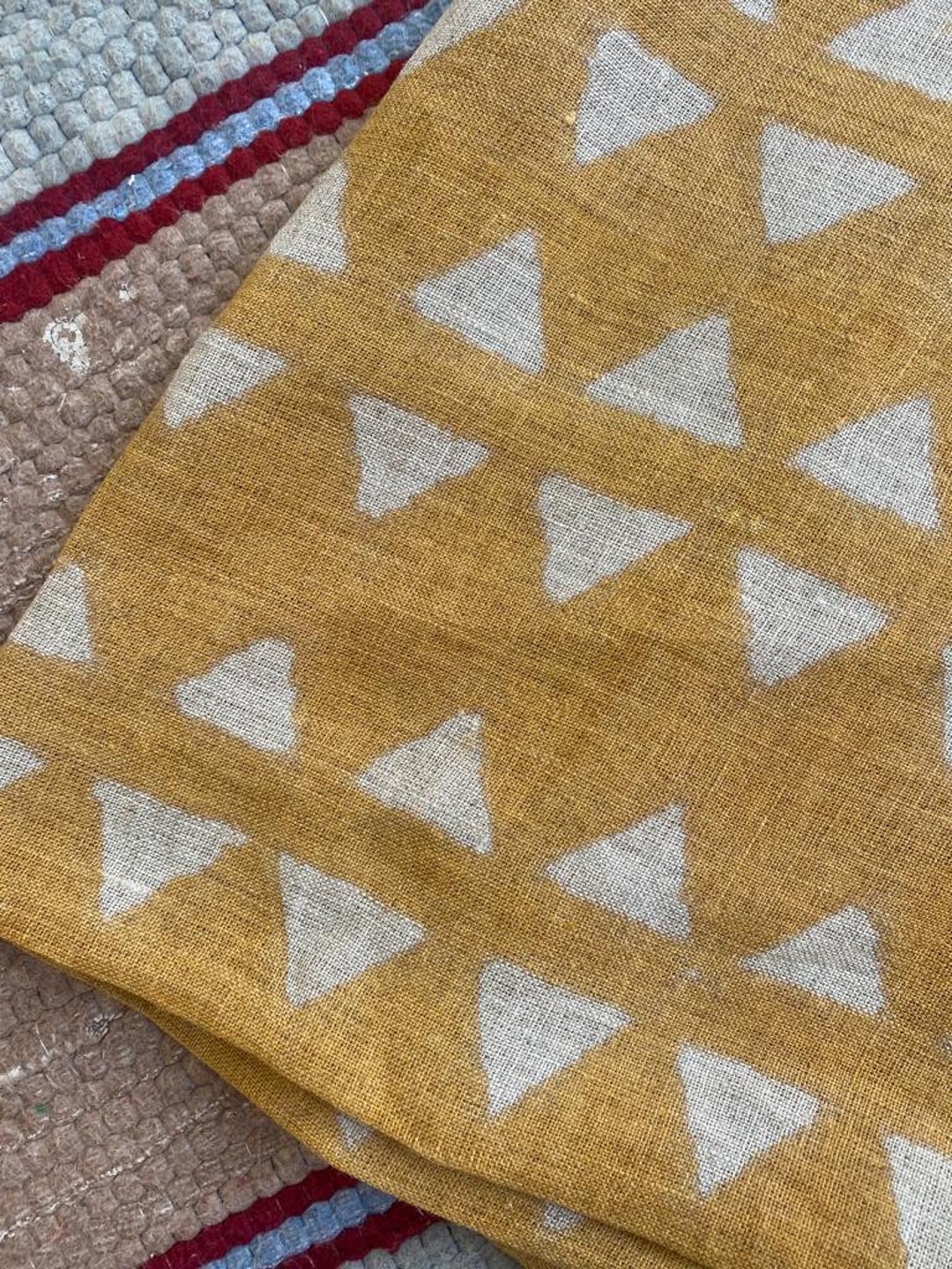 Block Print Handloom Linen Fabric Linen Fabric Jules Mustard ,home ...