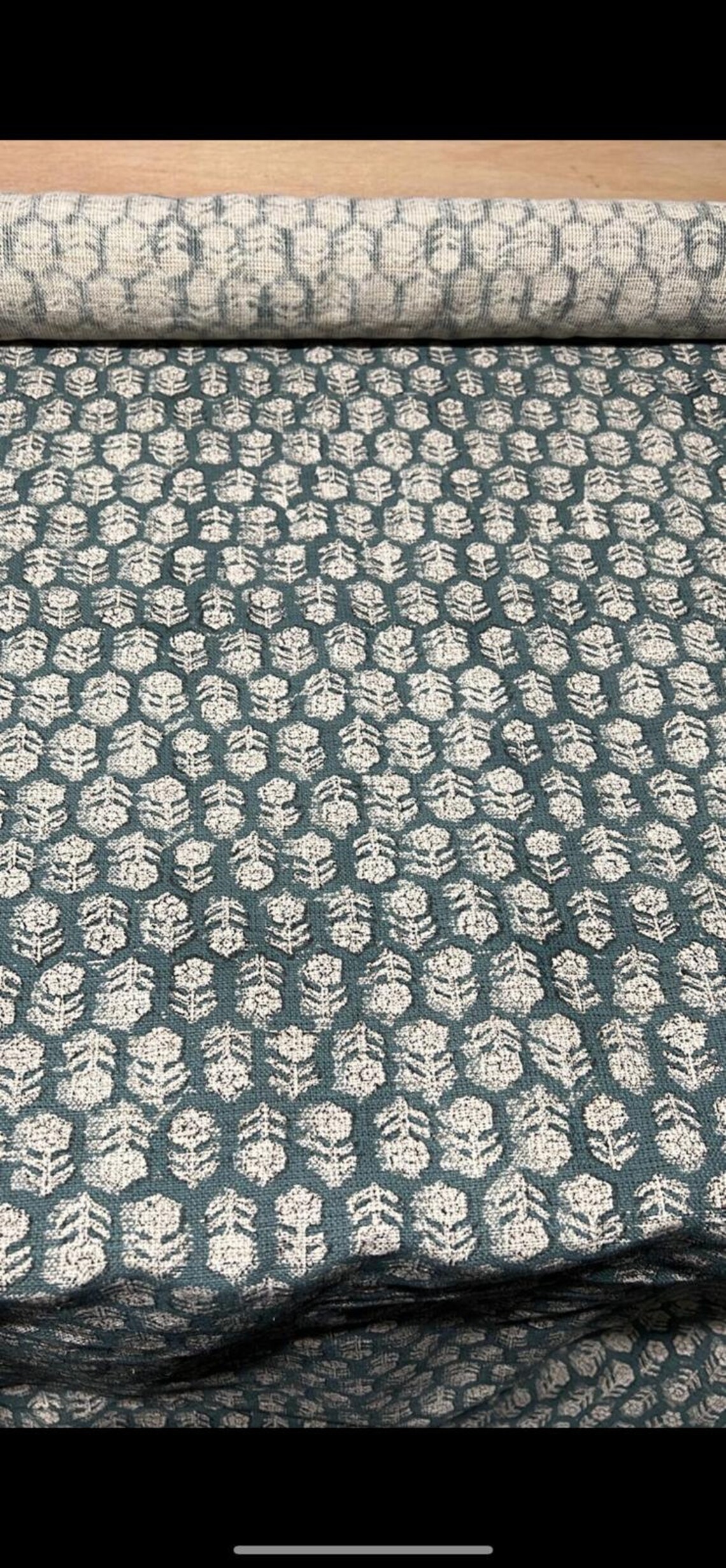 Block Print Handloom Linen Fabric Heavy Linen Fabric Teal Blue | Etsy